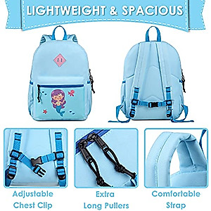 Kasqo Kids Backpack, 14" Toddler Backpack for Little Boys and Girls Kindergarten Preschool Bookbag With Chest Strap, Blue Mermaid