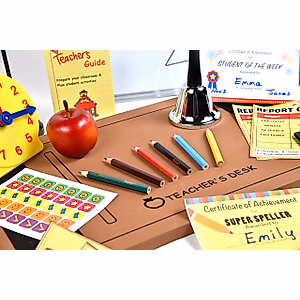 Dr. STEM Toys | Play Teacher Role-Play Set Includes Reusable White Board, Bell, Report Cards, for Home or Classroom, Over 30 Pieces Included, Gift for Kids, Complete Set