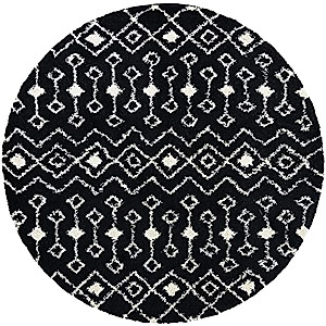 Unique Loom Moroccan Trellis Shag Collection Area Rug - Meknes (10' Round, Black and White)