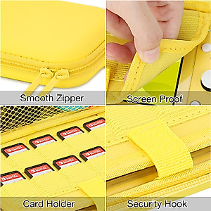 HEYSTOP Compatible with Switch Lite Carrying Case, Switch Lite Case with Soft TPU Protective Case Games Card 6 Thumb Grip Caps for Nintendo Switch Lite Accessories Kit(Yellow)