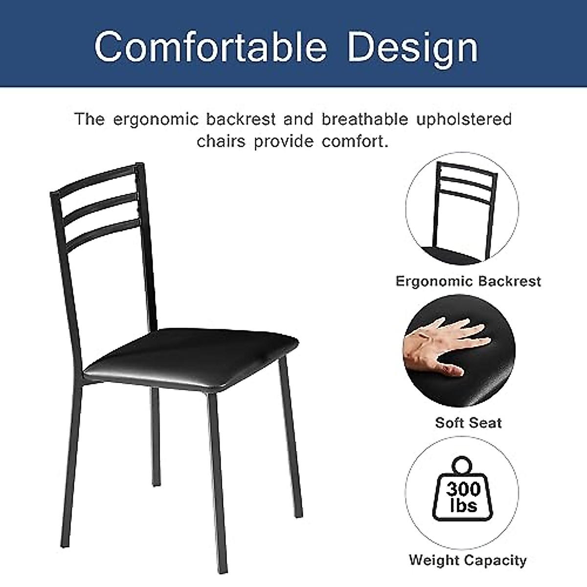 VECELO 3 Piece Kitchen Dining Room Set, Wood Round Table for Breakfast Nook Small Space, Dinette with 2 Cushioned Chairs, Matte Black