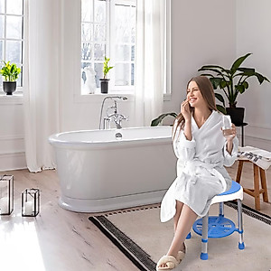 Swivel Shower Stool for Inside Shower-360 Degree Rotating Shower Chair with 5 Adjustable Height, Storage Tray, Anti-Slip Rubber Tips, Bath Chair Shower Bench Seat for Seniors Elderly, Handicap 300 LBS