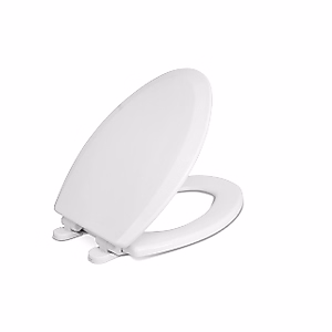 Centoco Elongated Toilet Seat Soft Close, Closed Front with Cover, Molded Wood, Made in the USA, 900SC-001, White