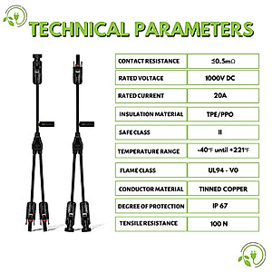 NuEnergy The Original Solar Connector Y Branch 1 to 2 Parallel Adapter Cable Wire Plug Tool Kit for Solar Panel (M/FF and F/MM)
