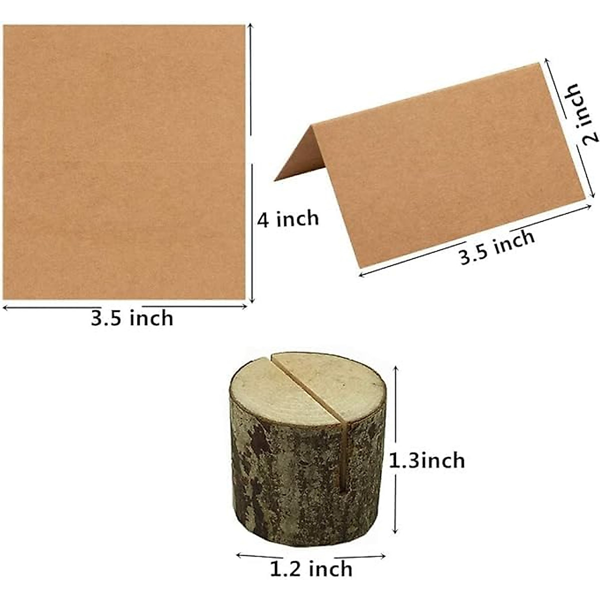 Rustic Place Card Holders with Kraft Table Place Cards Set Wood Table Number Holders Perfect for Thanksgiving, Wedding, and Birthday Parties - 10 Card Holders and 20 Kraft Paper Cards Included