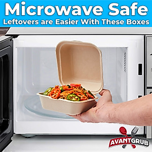 Avant Grub Durable, Grease-Proof 6x6 Clamshell Small To Go Box 100pk. Disposable, Leak-Proof and Microwavable Take Out Food Container With Hinged Lid. Great for Parties, Restaurants and Food Trucks!