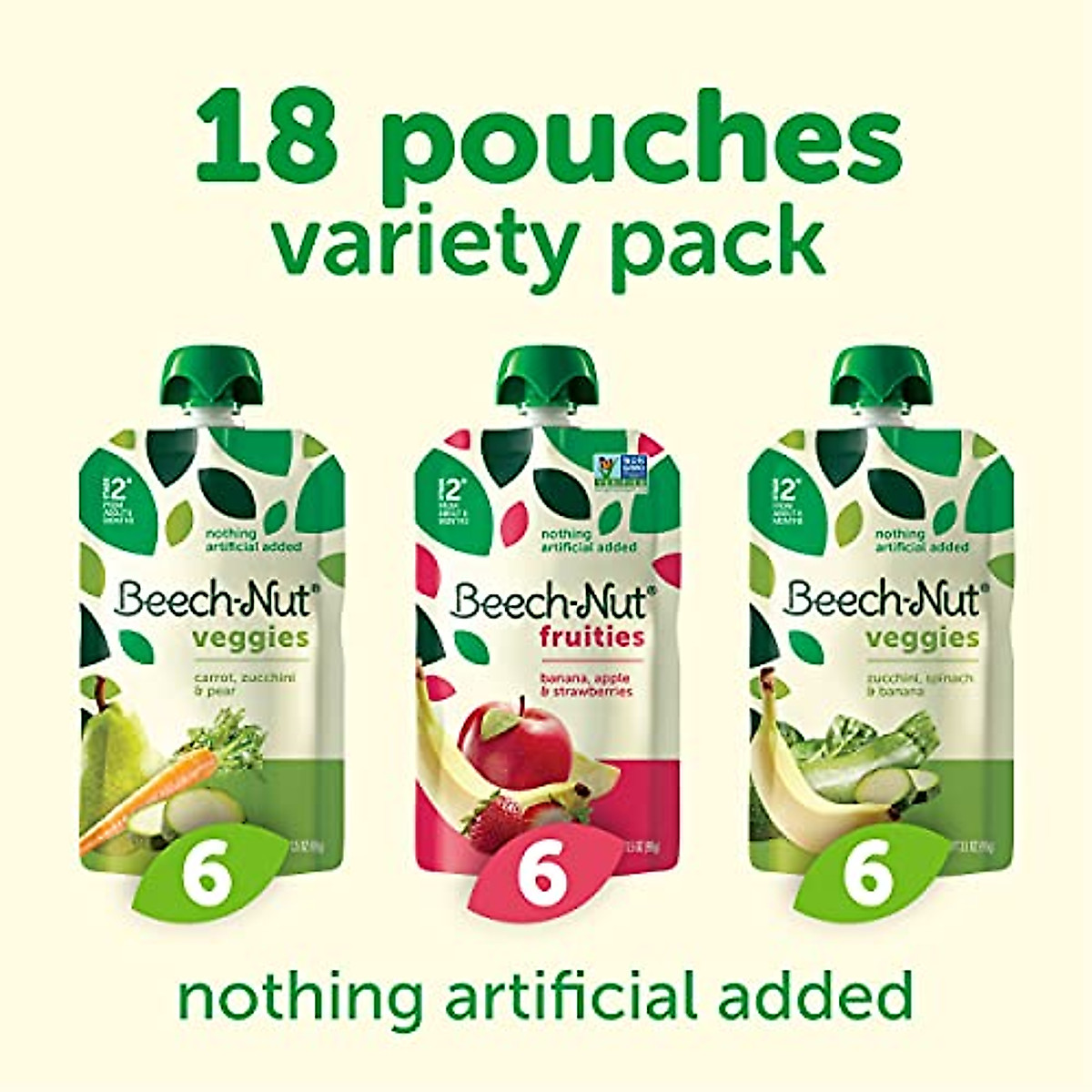 Beech-Nut Baby Food Pouches Veggies & Fruities Variety Pack, 3.5oz, 18ct