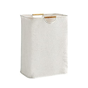 Laundry Basket, Cotton Linen Wooden Handles Laundry Hamper for Bedroom (S)