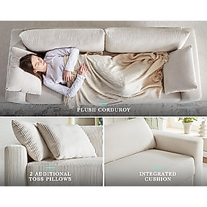 Jocisland Sofa, 3 Seater Comfy Couch, Modern Sofa Couch with Corduroy Upholstered, Couch for Living Room Home Office -White Couch