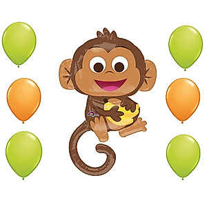 LoonBalloon 36" Happy Monkey Balloon with Banana - Giant Jumbo Foil Balloon for Birthday Parties, Baby Showers, Jungle Theme Decorations