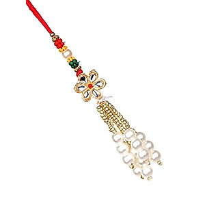 spelerio Bhaiya and Bhabhi Rakhi for Brother Rakshabandhan Thread Lumba Rakhi Floral with Pearl - Designer Lumba (Designer Lumba 4, Standard)