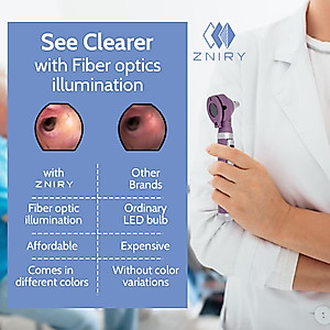 Zniry Fiber Optic Mini Otoscope - Ear Scope with Light, Ear Infection Detector (Purple Color)
