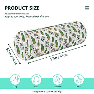 Vnurnrn Cactus Flower Skull Neck Support Pillow Round Neck Roll Bolster Cylinder Pillow Cervical Pillows Knee Pillow for Leg Knee Back Head Support for Bedroom Camp Work Women Men