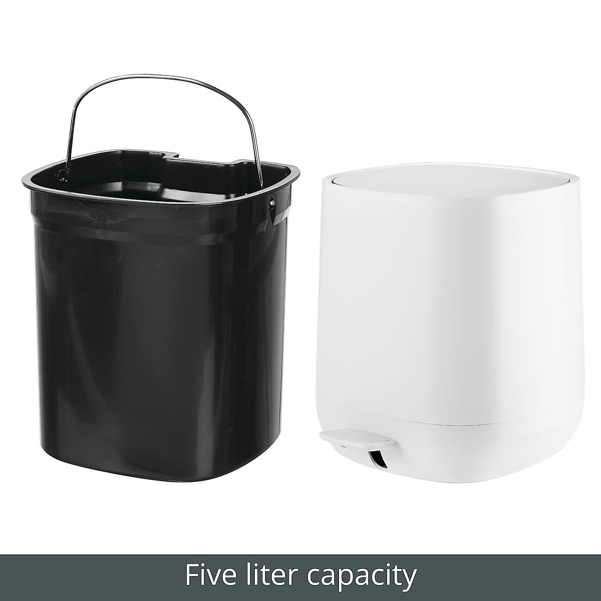 mDesign Plastic 1.3 Gallon/5 Liter Trash Can Waste Basket for Bathroom with Lid, Step Pedal Dustbin, and Removable Liner Bucket - Small Garbage Bin for Bathroom, Bedroom, or Office - White