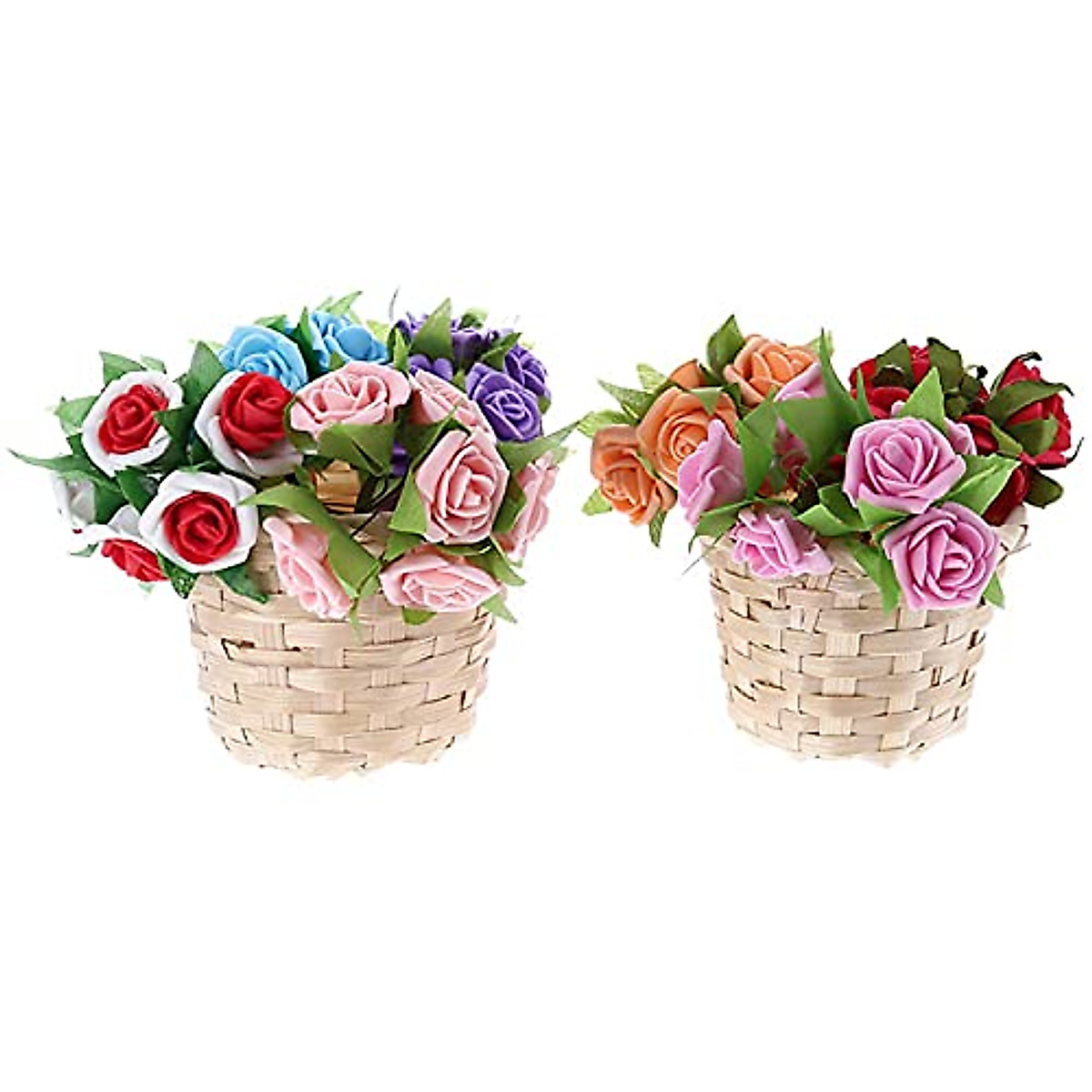 YAIKOAI 4 Pieces Small Hand-Woven Wicker Storage Baskets Desktop Bamboo Weaving Decorative Basket Wood Organizers Container for Storing Books Album Cosmetics Bouquet Keys, Small