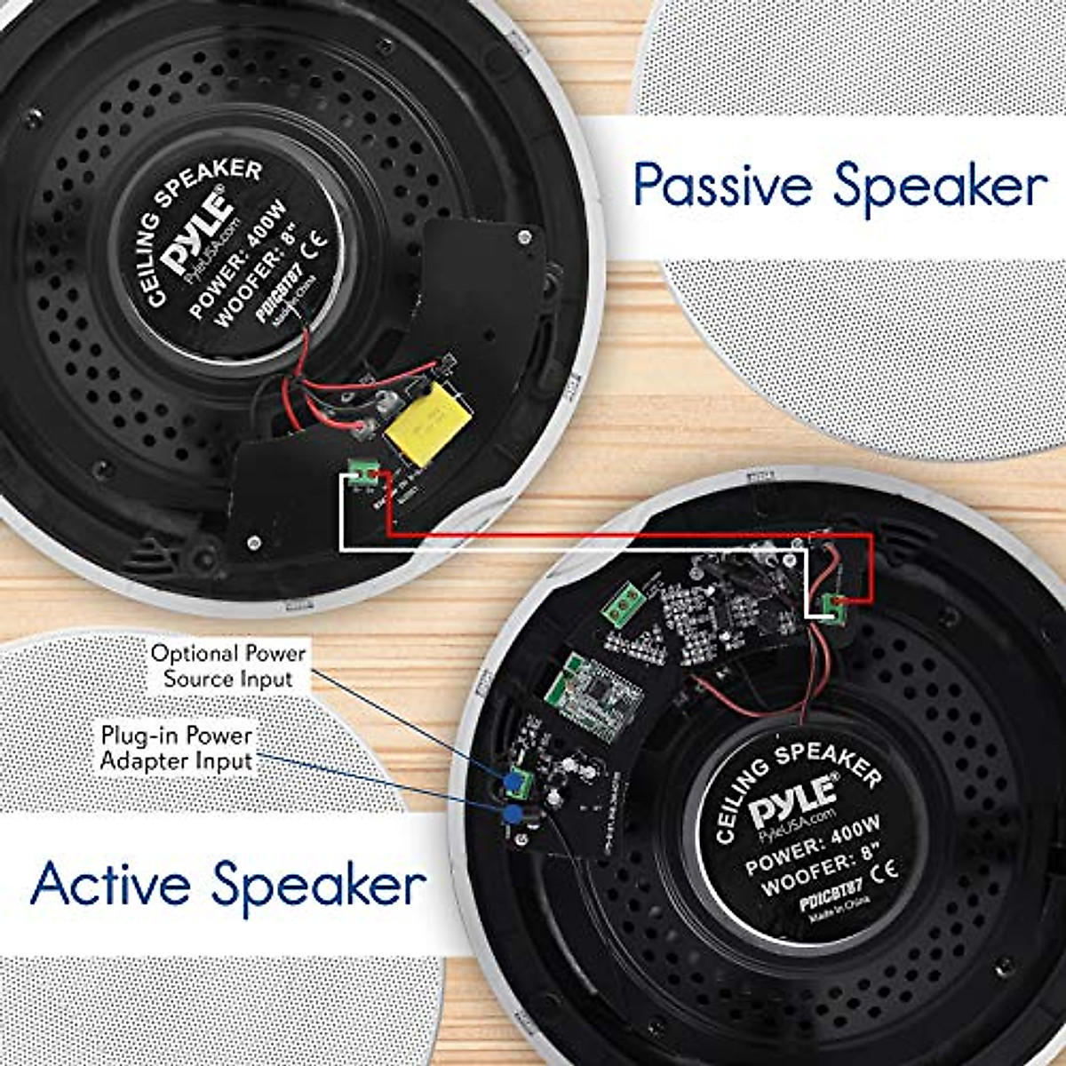 Pyle Pair 6.5” Bluetooth Universal Flush Mount in-Wall in-Ceiling 2-Way Speaker System Dual Polypropylene Cone & Polymer Tweeter Stereo Sound 300 Watts (PDICBT67), Black