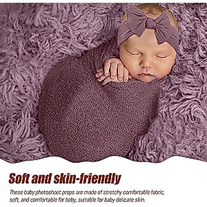 AOKE Newborn Photography Props - 4 PCS Baby Photo Props Long Ripple Wraps DIY Blanket with Headbands, Purple Toddler Wraps Photography Mat Set for Baby Boys and Girls