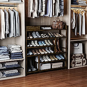 Bamworld Shoe Rack for Entryway, Bamboo Shoe Organizer with Small Storage Box (Dark Brown)