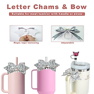 MOVOLIVI Stanley Charms Accessories, 2 Set Straw Cover, Letter Charms and Handle Bow for Stanley Tumbler, Cup Decorations with Initial Name ID for Stanley Simple Modern (S)