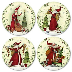 Santas Christmas Envelope Seals (4 Designs) - Set of 144 1-1/2" Diameter Self-Adhesive, Flat-Sheet Holiday Sticker Seals