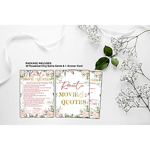 Bridal Shower Games - Romantic Movie Quotes Wedding Party Game - Boho Floral Greenery Bachelorette/Engagement Party Supplies Activities - Pack of 30 Game Cards & 1 Answer Card (A02)