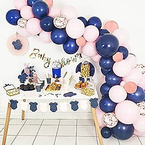 Kederwa 115pcs Navy Blue and Pink Rose Gold Gender Reveal Decorations with Rose Gold Navy Pink Balloons Garland for Baby Shower Gender Reveal Balloons Wedding Deorations