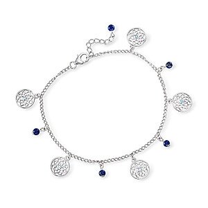 Ross-Simons Lapis Bead Jewelry Set: 2 Charm Anklets in Sterling Silver. 9 inches