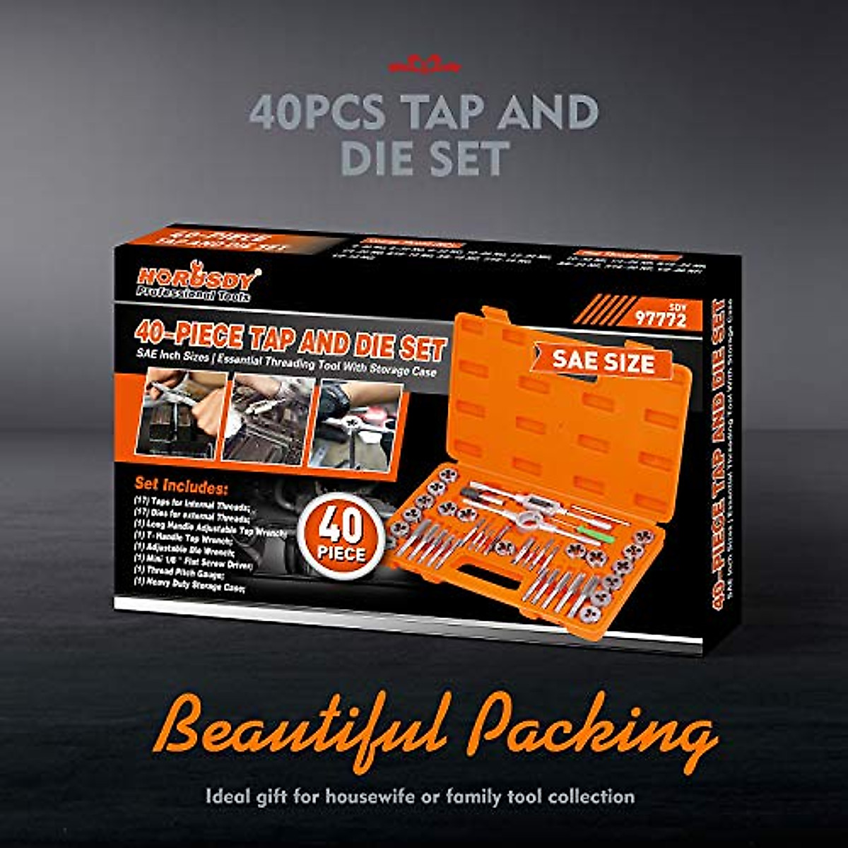 HORUSDY 40-Piece SAE Tap and Die Set, Inch Sizes for Coarse and Fine Threads Tool with Storage Case