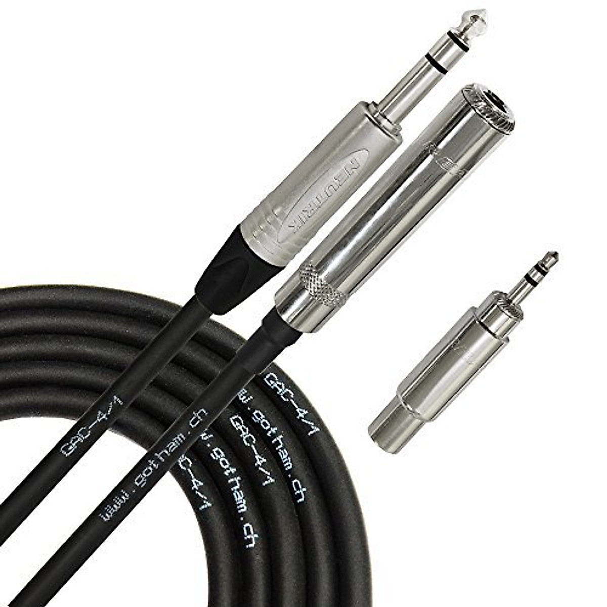 25 Foot - Gotham GAC-4/1 Star-Quad Stereo Headphone Extension Cable & Neutrik TRS Plug to Neutrik-Rean ¼ inch 3-Pole Jack + 3.5 mm Plug to ¼ inch Jack Adapter - Custom Made by WORLDS BEST CABLES