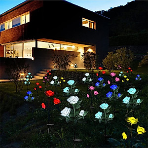 LoveNite Solar Rose Garden Lights, 2 Pack Realistic Solar Flower Lights, Waterproof LED Decorative Stake Landscape Lights for Patio Pathway Grave Cemetery Outdoor Decor (White)