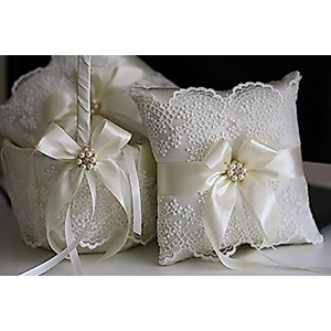 Alex Emotions Ivory Flower Girl Basket and Ring Bearer Pillow Set - Ivory Wedding Basket Pillow Set, Lace Ring Pillow, Lace Ring Holder, Lace Ring Pillow