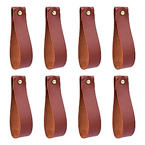 QWLWBU 8 Pcs Artificial Leather Wall Hooks, Leather Curtain Rod Straps, Wall Hanging Straps for Bathroom Kitchen Bedroom Towel Holder (Light Brown)