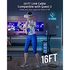 ZYBER Link Cable 16 FT for Meta Quest 2 Quest Pro Pico 4,VR Headset Link Cable for Oculus Quest 2/1 Gaming PC, High Speed USB 3.0 to USB C Cable for PC VR and Steam VR, Black