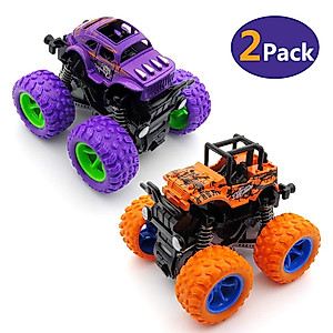 2PCS Monster Trucks Toys for BoysGirls - Friction Cars Monster jam Playset, and Wheels Monster for Kids Age 3 4 5 6 Year Old Gifts for Kids Birthday Christmas (Purple and Orange)