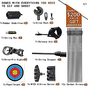 PANDARUS Compound Bow Draw Weight 0-70 Lbs for Pull Beginner and Intermediate Archer Fully Adjustable 19.25"-31" with All Accessories, up to IBO 320 fps New 2024(Black Right Handed Bag)