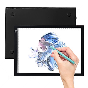 RTjoy A4 LED Light Pad, USB Powered Drawing Board, Adjustable Brightness Tracing Box Ideal for Diamond Art, Weeding Vinyl, Viewing Slides, Stenciling, Embossing, Quilting Stencils (Black)