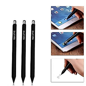 Tek Styz Pro Stylus Capacitive Pen Upgraded Works for Plantronics BackBeat Fit 2100 P/N 212201-99 with Custom High Precision Touch Full Size 3 Pack! (Black)