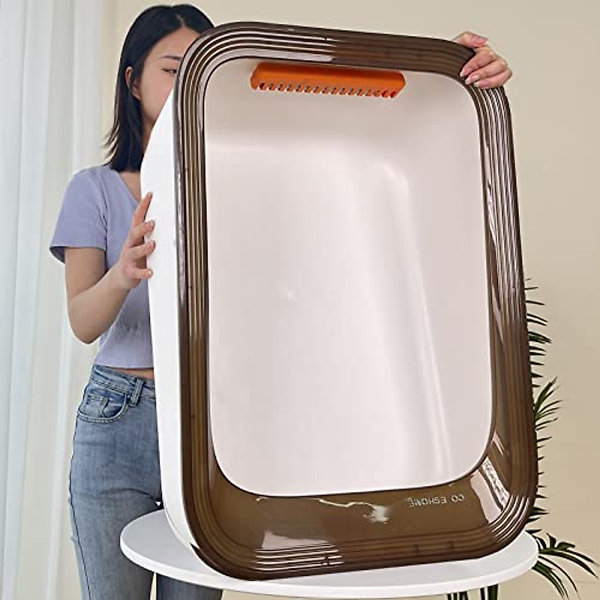 Eiiel Extra Cat Litter Box, 7.3 Wx24 L Large Nonstick Litter Pan Durable Standard Litter Box, Great for Small & Large Cats Easy to Clean1（White）