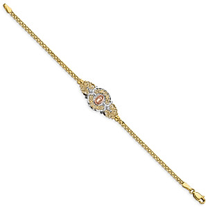 Avariah Solid Gold 14k Two-Tone w/Rhodium Our Lady of Guadalupe Bracelet - 7"