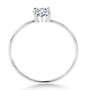 Gem Stone King 10K White Gold Gemstone Birthstone Engagement Ring | Round 4MM | Wedding Engagement Solitaire Anniversary Promise Ring For Women | Available In Size 5, 6, 7, 8, 9
