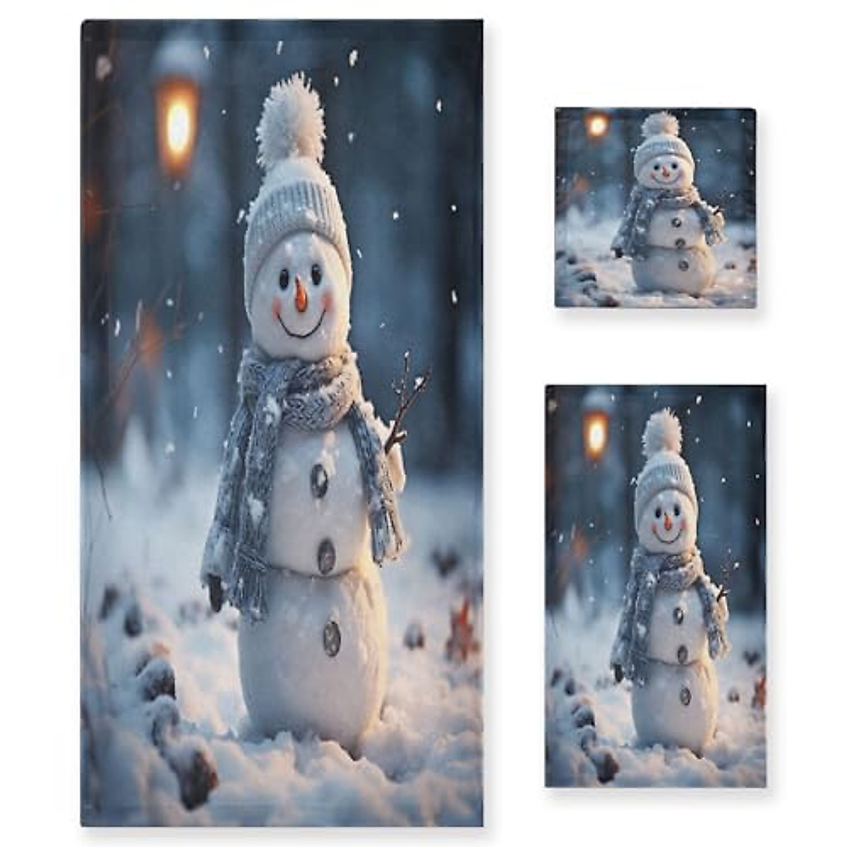 Flradish Snowman Towels 3 Pack Bath Towels for Bathroom Set Soft Cotton Highly Absorbent Lightweight & Quickdry Towel Set 1 Bath Towel,1 Hand Towel,1 Washclothe