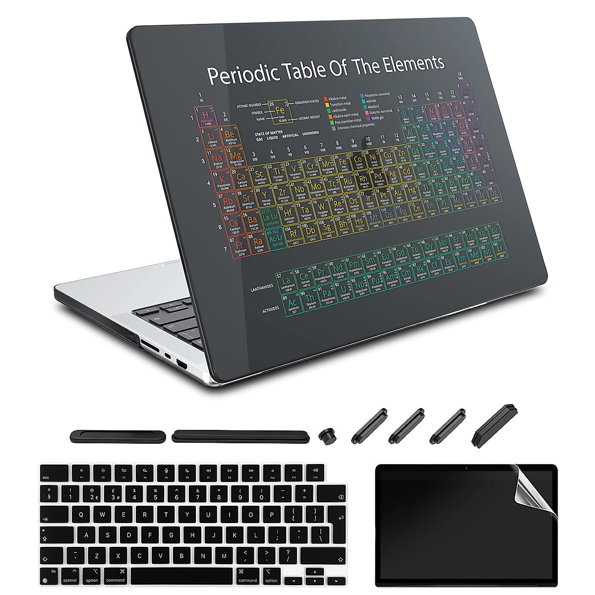 SanMuFly Compatible with MacBook pro 16 Case 2021 Release A2485 M1 Pro/Max,Printed Crystal Black Shell & Keyboard Cover & Screen Protector,Chemistry Science Periodic Table of The Elements Case