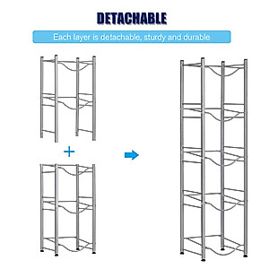 5-Tier Water Cooler Jug Rack, 5 Gallon Water Bottle Storage Rack Detachable Heavy Duty Water Bottle Cabby Rack for Home, Office Organization (Silver)