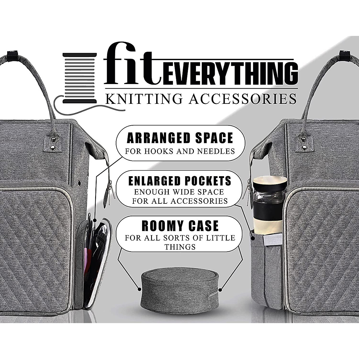 QZLKNIT Knitting Bag Backpack, Crochet Bag Organizer, Yarn Bag Organizer, Crochet Organizer Tote Bag, Yarn Organizer Tote Bag for Crochet Accessories (Bag Only)