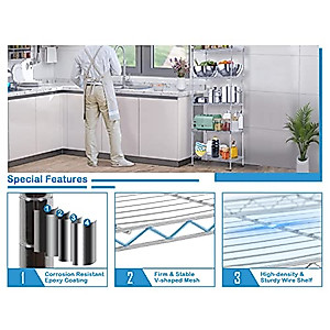 Metal Shelving, 5 Tier 750 Lbs Capacity Wire Shelving with Leveling Feet, Nsf Certified Metal Shelves for Kitchen Pantry Closet Laundry Bathroom Office, 5-shelf Metal Storage Shelves Storage Rack