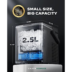 Silonn Countertop Ice Maker with Expanding Ice Basket, 9 Cubes in 6 Mins, 2.5L Ice Basket, Self-Cleaning Ice Maker with LED Touch Control, 2 Bullet Ice Sizes for Home, Kitchen, Office