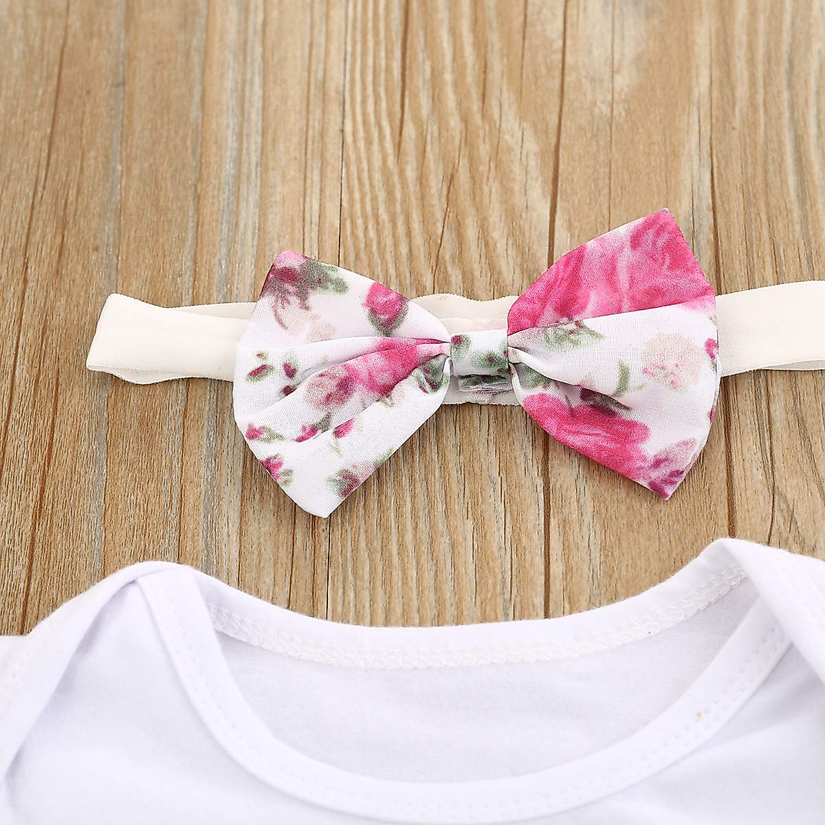 bebiullo Baby Infant Girl Sassy Aunt Ruffle Short Sleeves Romper Floral Short Pants Headband Outfit Clothes (White, 0-6M)