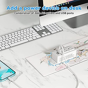 Kungfuking Power Strip with USB, Wall Mountable Socket Surge Protector Power Strip with 2 AC Outlets and 2 USB Charging Ports White Extension Cord 6.56 FT, Flat Plug