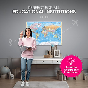 NOWMAP AquaShield Double-Sided World and USA Map Waterproof 2 Wall Map Set 24x36 - Folded Edition with (Pin Stickers)