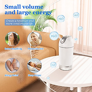 HandFun Mini Humidifier-Battery Operated 480ml Cordless Portable Small Humidifier USB Rechargeable Personal Desktop Humidifiers With Night Light & 4 Spray Modes for Car, Baby, Plants (White, 2600mAh)